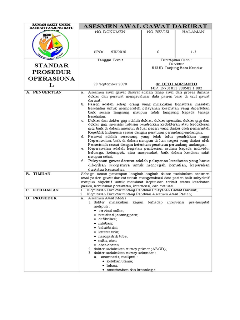 SPO ASESMEN AWAL IGD 2020 Ok | PDF