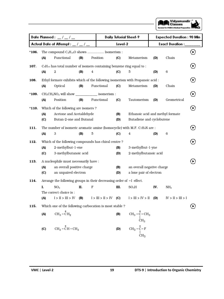 Date Planned: - / - / - Daily Tutorial Sheet-9 Expected Duration: 90 Min Actual Date of Attempt ...