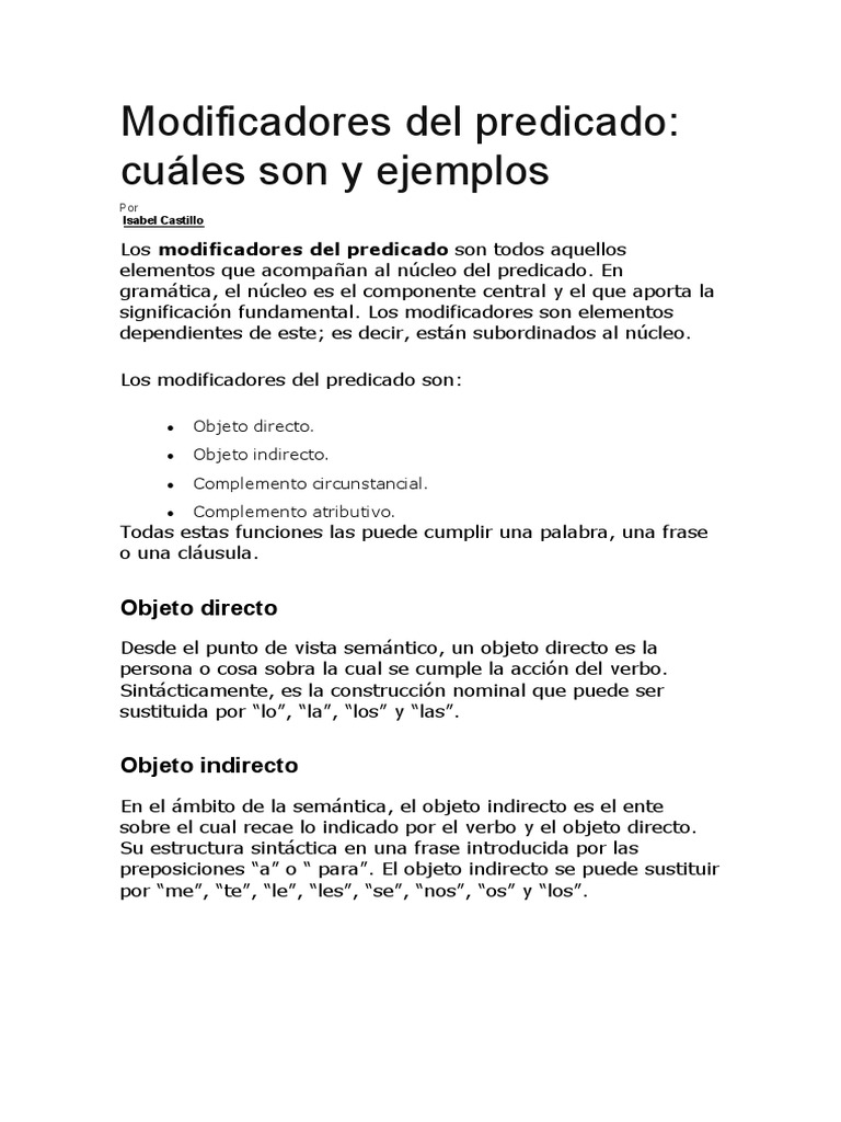 MODIFICADORES | PDF | Objeto (gramática) | Predicado (Gramática)