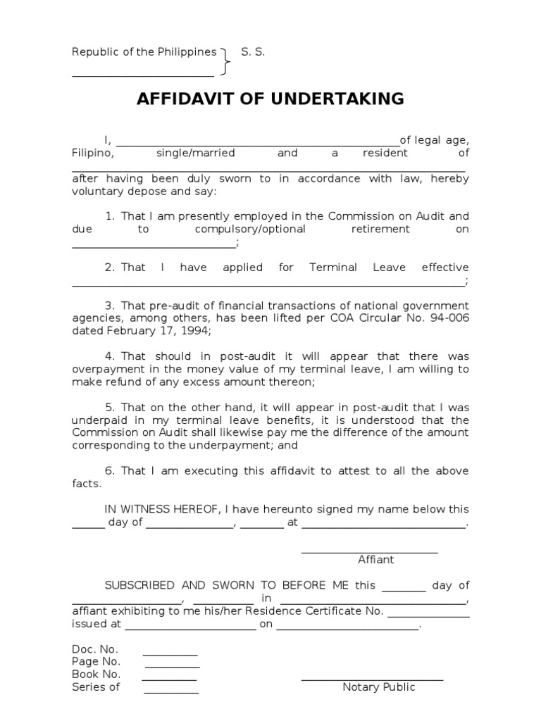 Affidavit of Undertaking | PDF