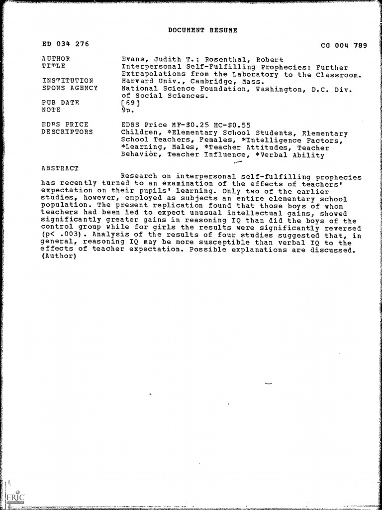 Evans, J. & Rosenthal, R. (1969) - Interpersonal Self-Fulfilling ...