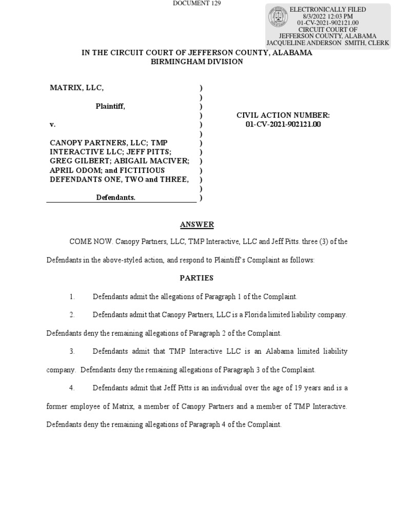 Canopy Answer To Matrix Lawsuit | PDF | Complaint | Lawsuit