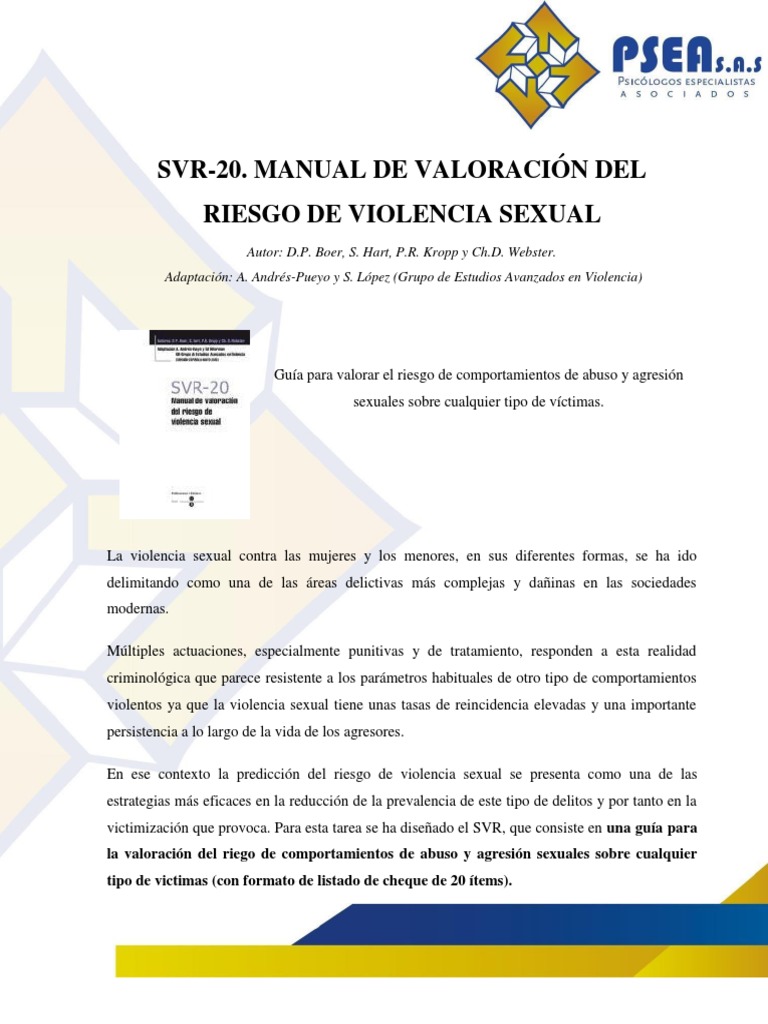 SVR 20. Manual de Valoracion Del Riesgo de Violencia Sexual | PDF