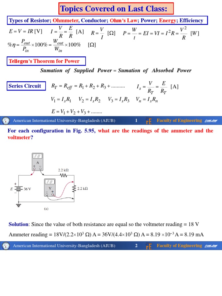Topics Covered On Last Class:: Ohmmeter Ohm's Law Energy | PDF | Series ...