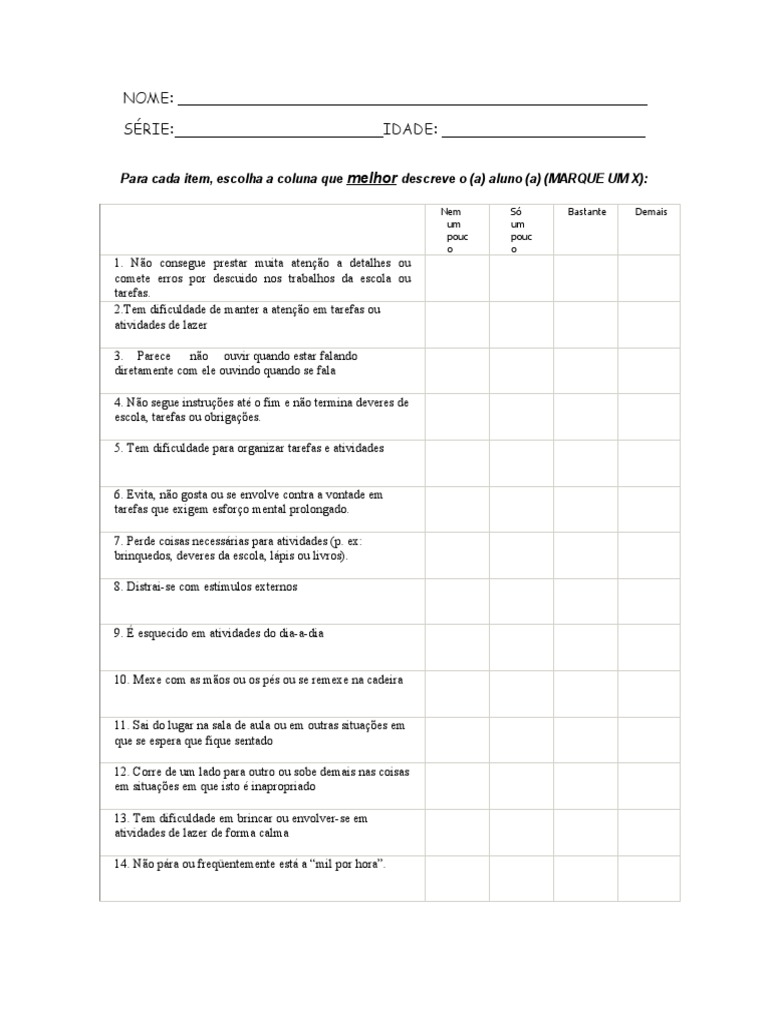 Snap-Iv TESTE TDAH INFANTIL | PDF | Transtorno de déficit de atenção e ...