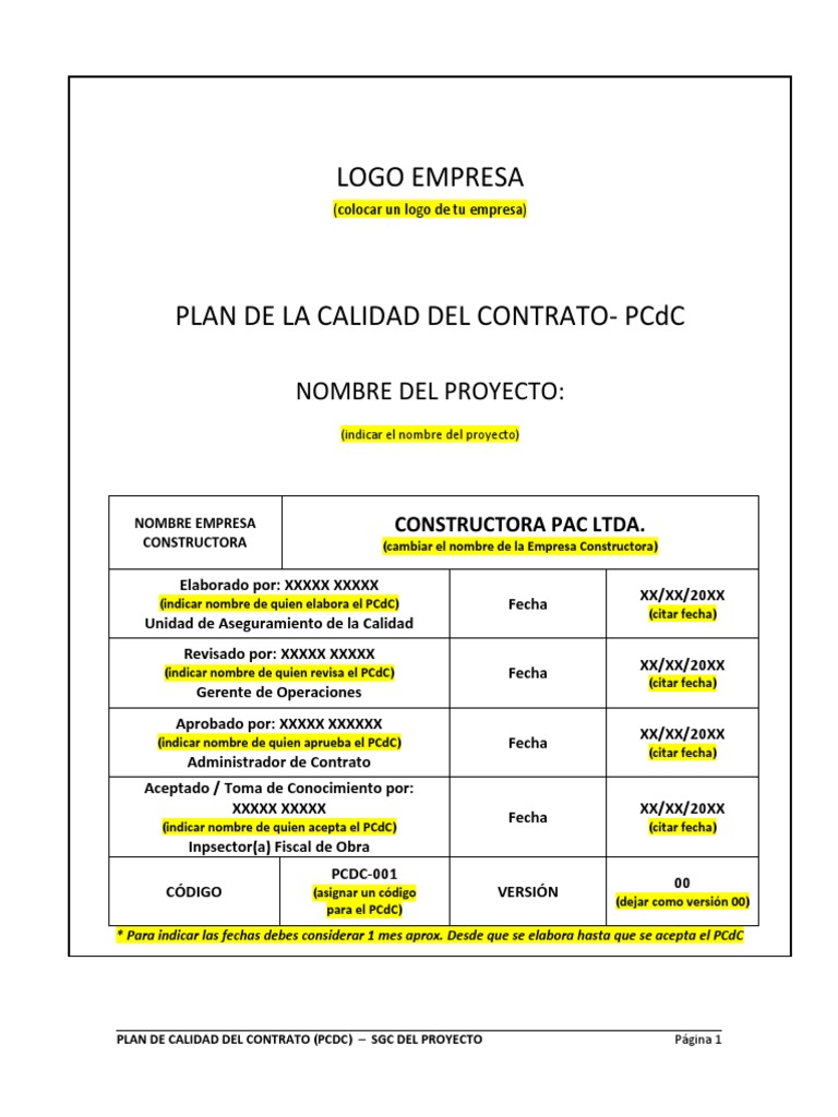 Formato PCDC | PDF | Calidad (comercial) | Sistema de manejo de calidad