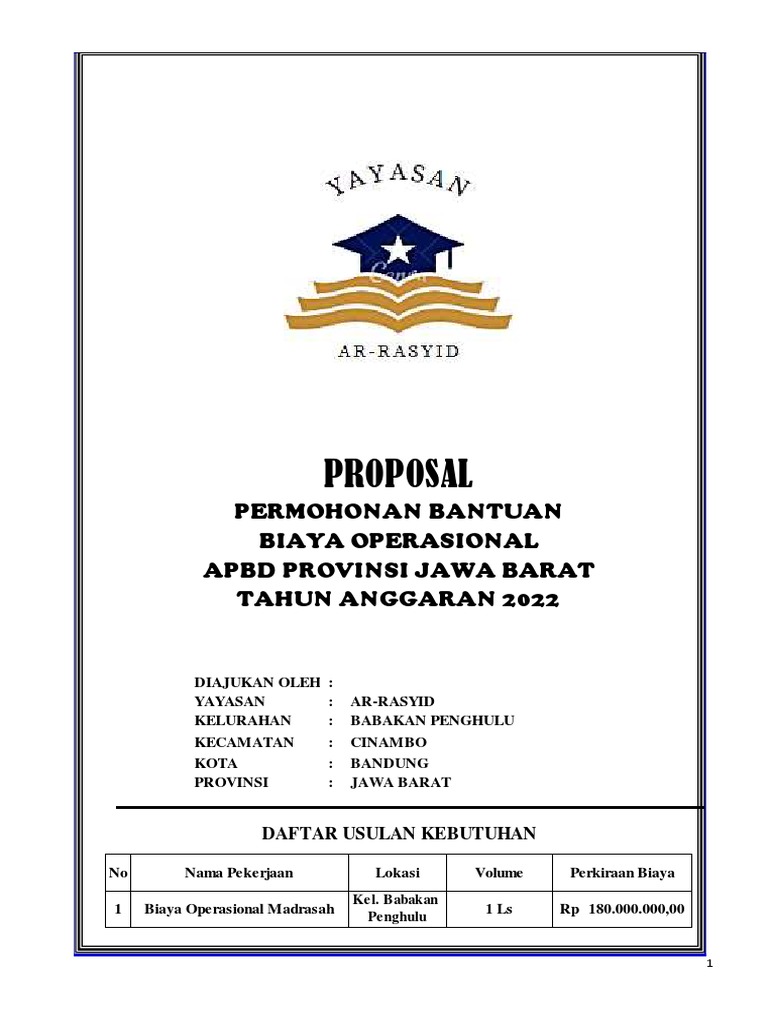 Proposal Usulan BOP AR-Rasyid | PDF