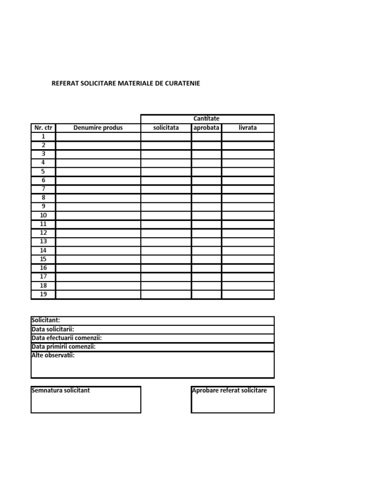 Referat Solicitare Materiale de Curatenie | PDF