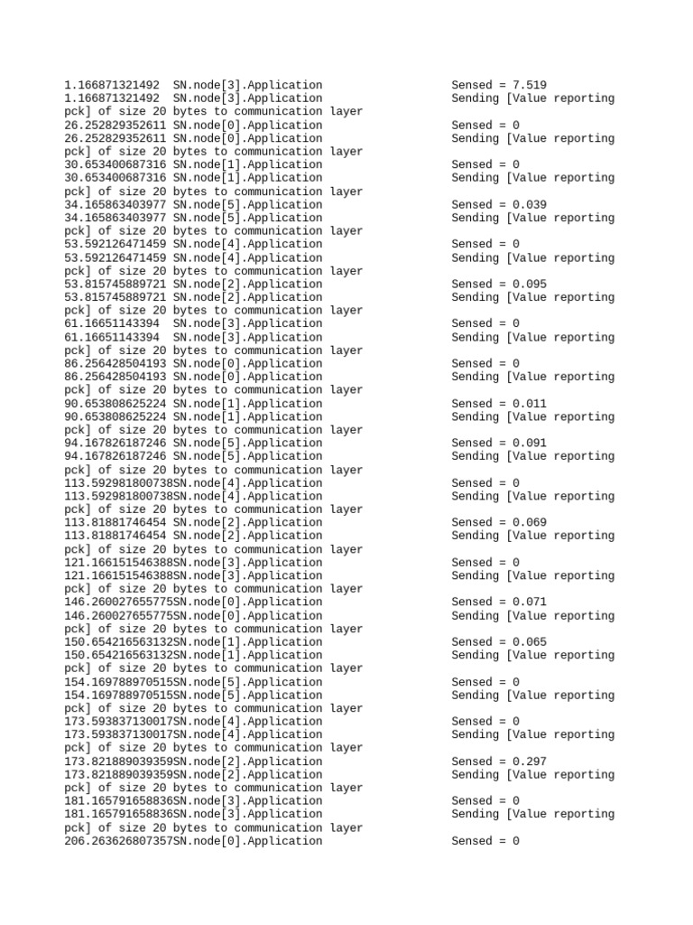 Sensor node value reporting logs | PDF | Computing | Telecommunications
