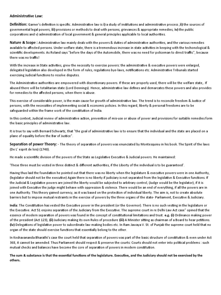 Administrative Law IMP Notes | PDF | Separation Of Powers ...