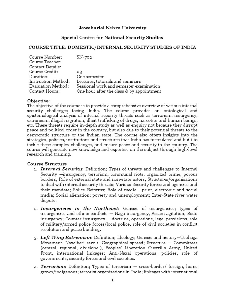 Analysis of Internal Security Challenges in India: Course Outline for ...