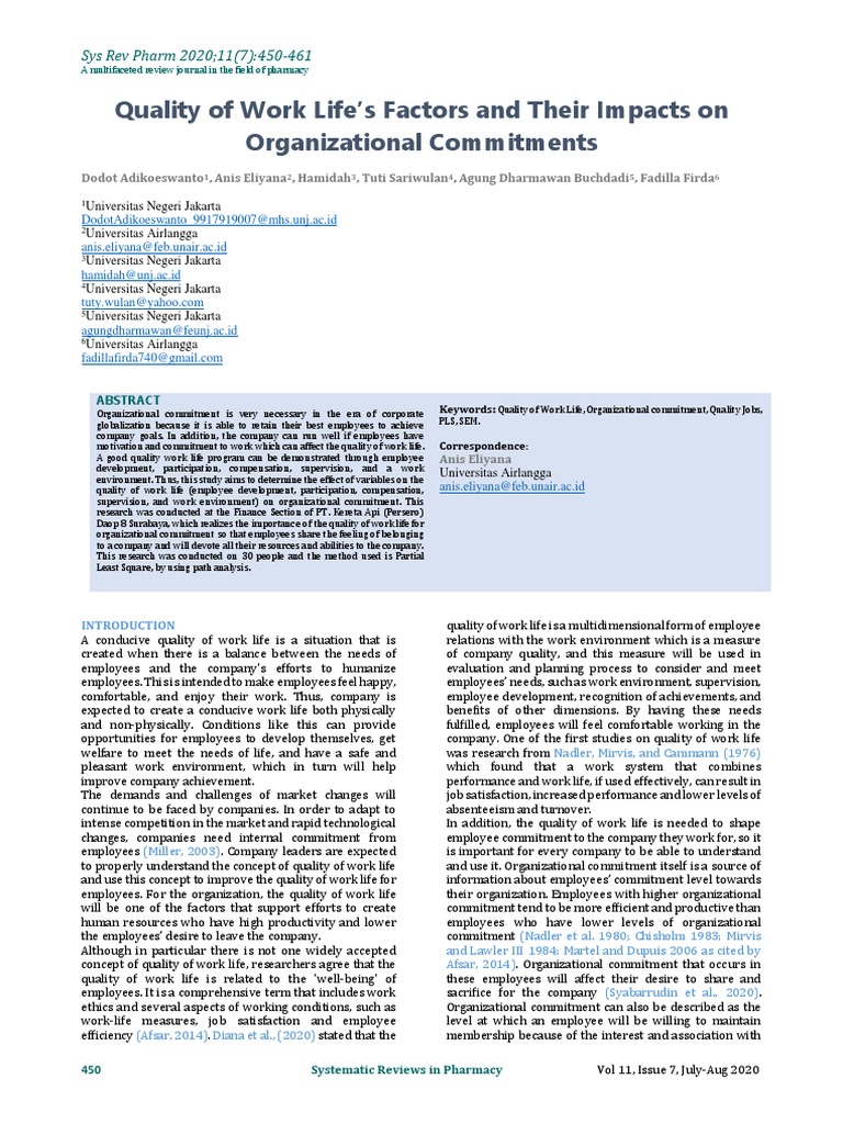 Quality of Work Life and Job Commitment | PDF | Job Satisfaction ...