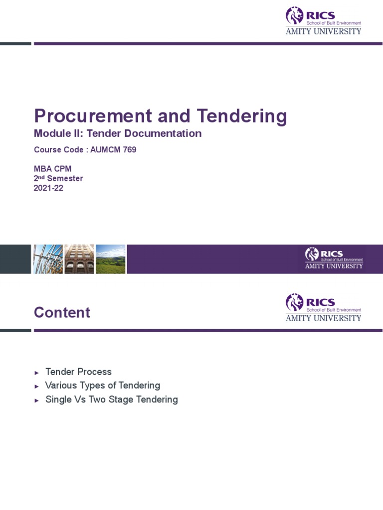 RICS Procurement and Tendering - Module 2-Week 7 | PDF | Procurement | Business