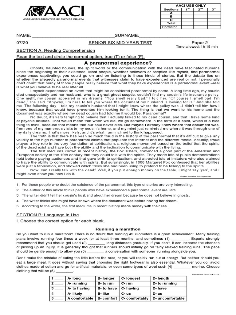 SENIOR 6 MID YEAR TEST 2020 P2 | PDF | Mediumship