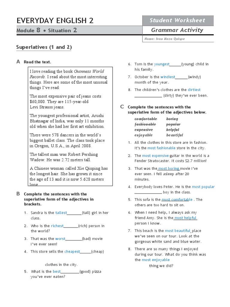 Superlatives: Exploring the Most, Least, and Best Through Examples | PDF