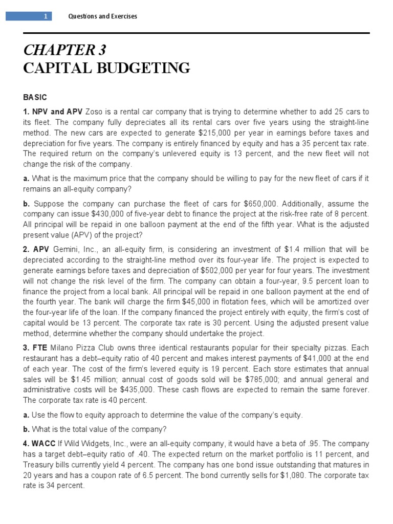 Capital Budgeting: Questions and Exercises | PDF | Cost Of Capital | Debt