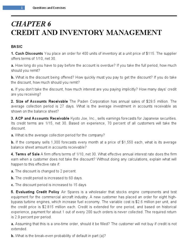 Credit and Inventory Management | PDF | Discounting | Inventory