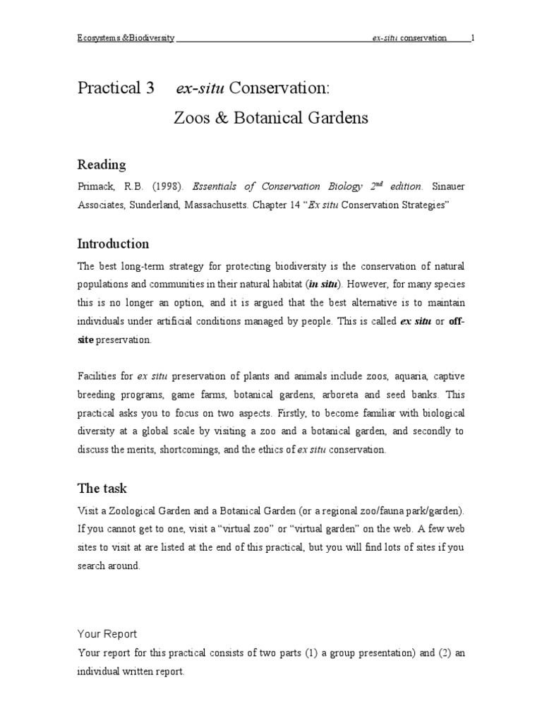 Ex Situ Conservation: Zoos & Gardens | PDF | Conservation Biology | Zoo