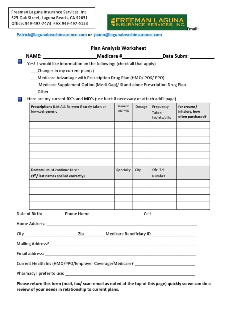 Plan Analysis Worksheet NAME: - Medicare # - Date Subm | PDF | Career ...