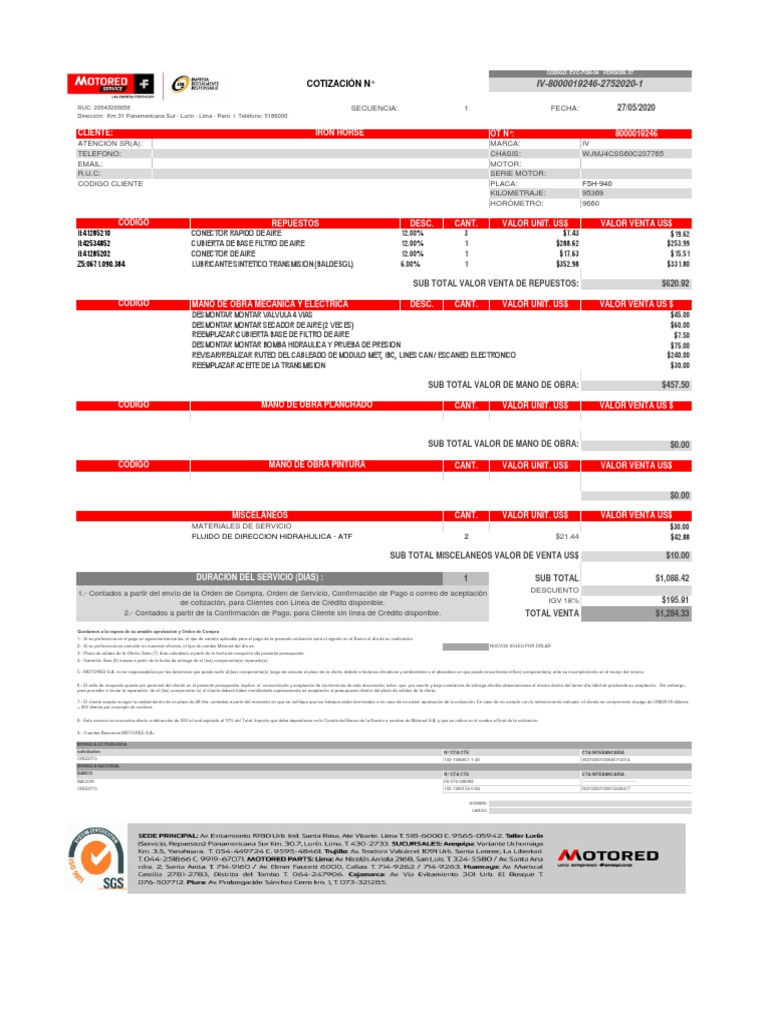 Cotización N°: II:41285210 II:42534852 II:41285202 Z5:0671.090.384 ...