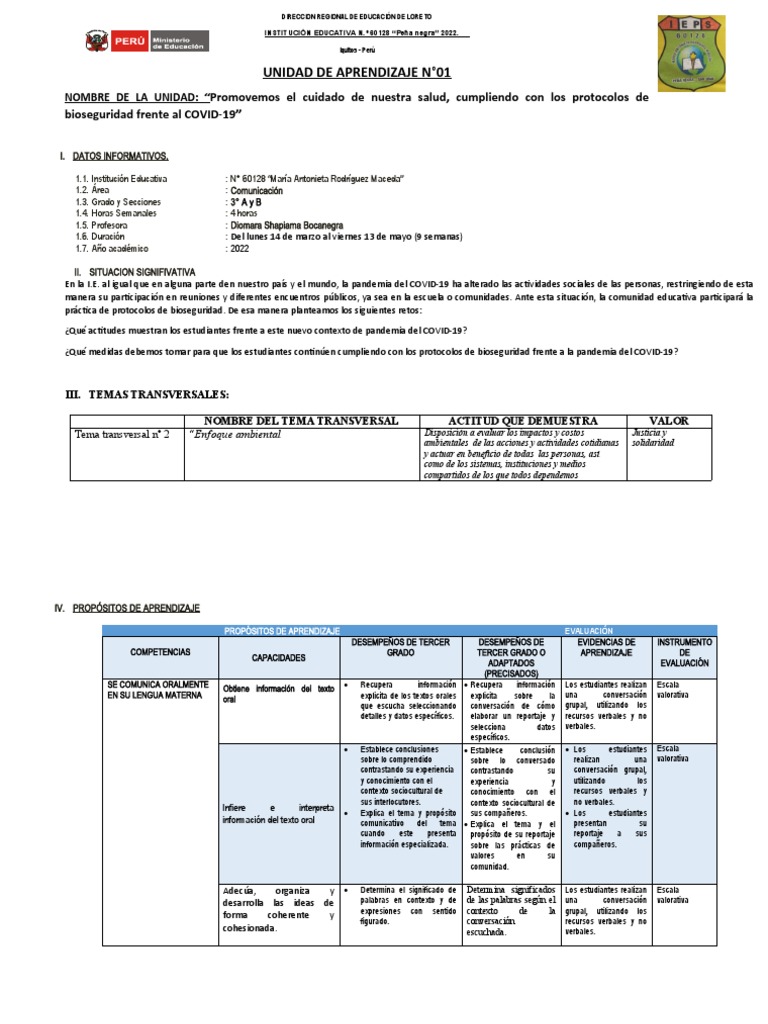 UNIDAD 1 2020 3er Grado | PDF | Comprensión lectora | Conversacion