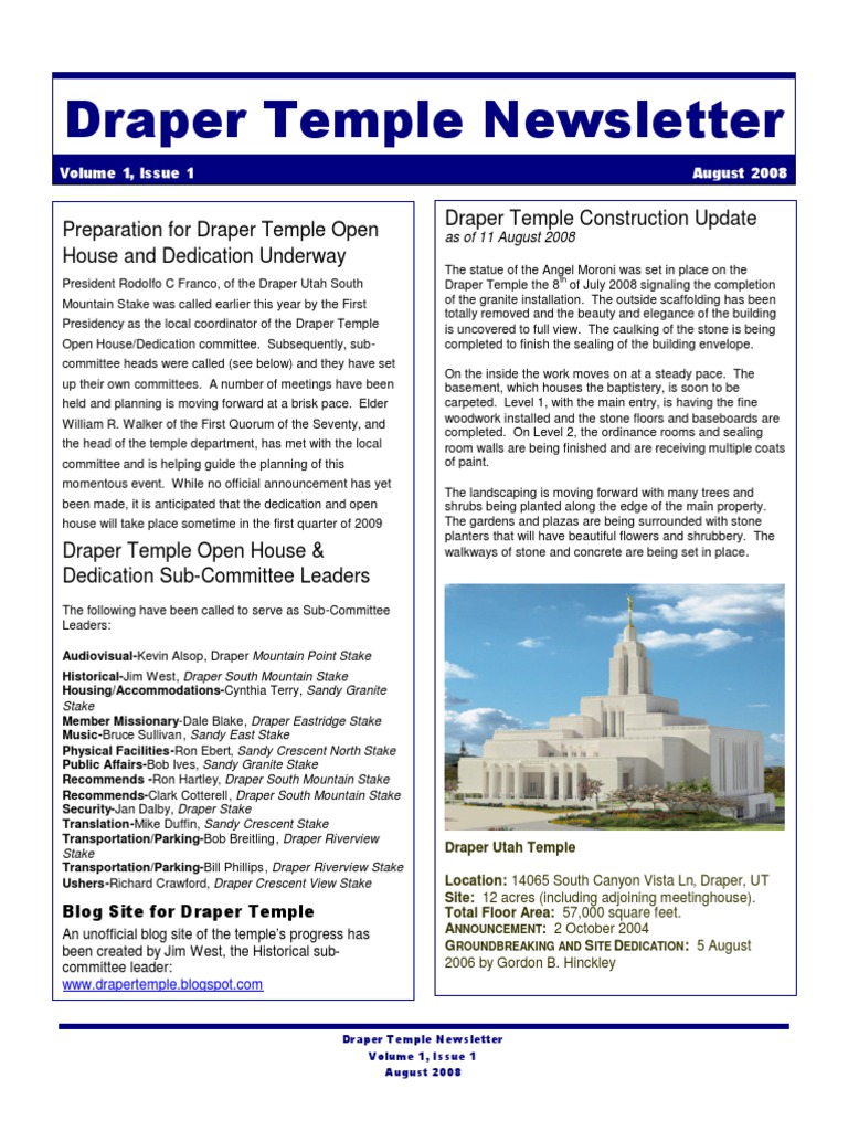 Draper Temple Newsletter 20august 202008 | PDF | The Church Of Jesus ...