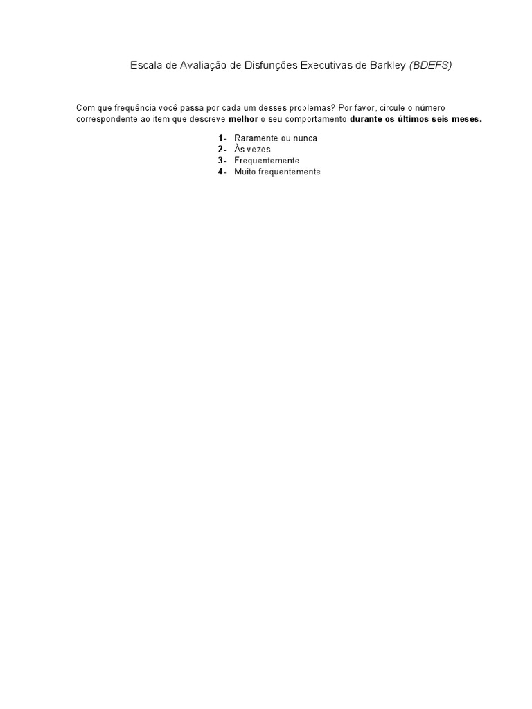 Escala de Avaliação de Disfunções Executivas de Barkley e Pilares Da ...