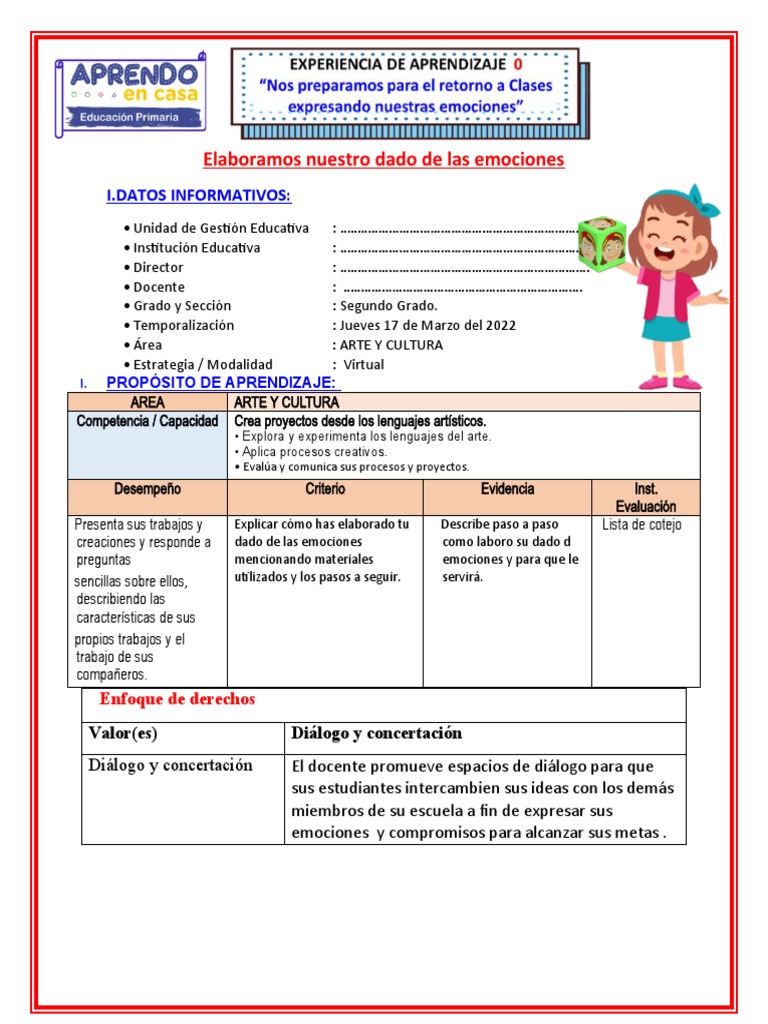 SESION DE APRENDIZAJE ARTE - 2do | PDF | Las emociones | Evaluación