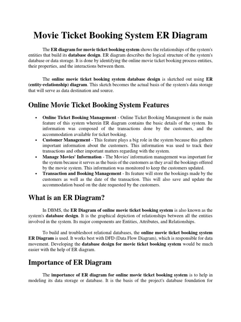 Movie Ticket Booking System ER Diagram PDF | PDF | Database Design ...