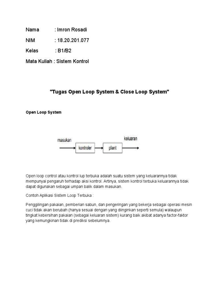 Tugas Sistem Kontrol Open Loop & Close Loop Imron Rosadi | PDF