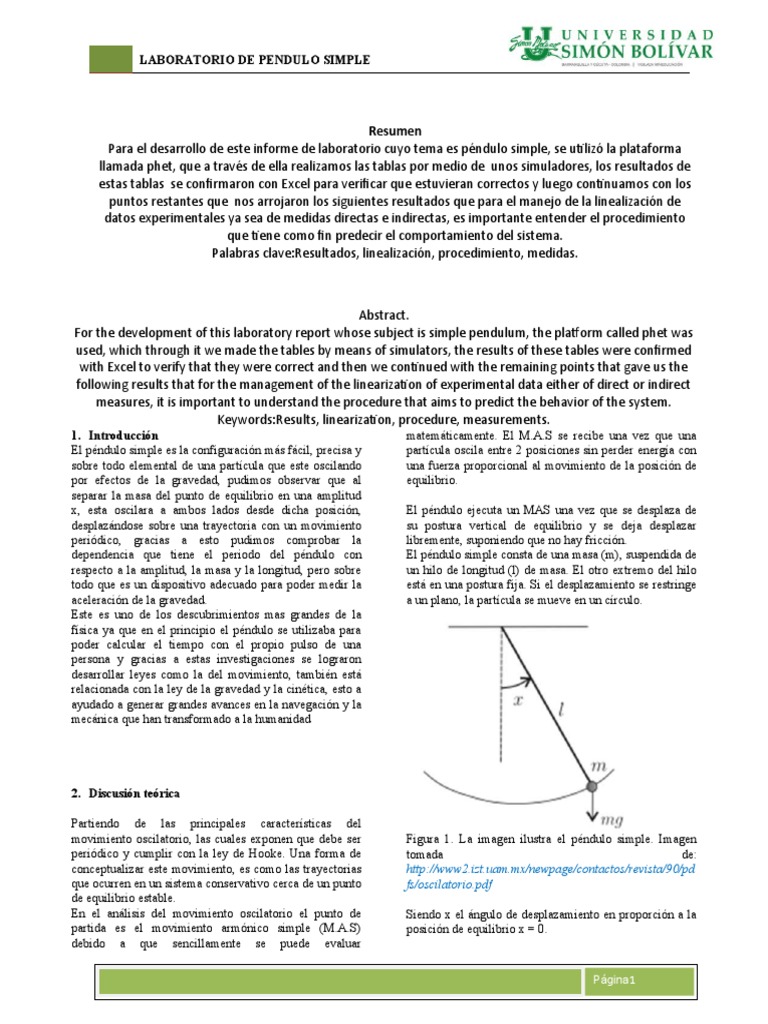 Laboratorio Pendulo Simple | PDF | Péndulo | Oscilación