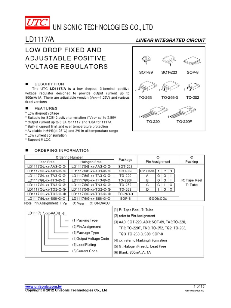 Unisonic Technologies Co., LTD: Low Drop Fixed and Adjustable Positive ...