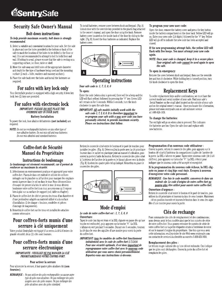 Manual Caja Fuerte Sentry Safe X105 | PDF