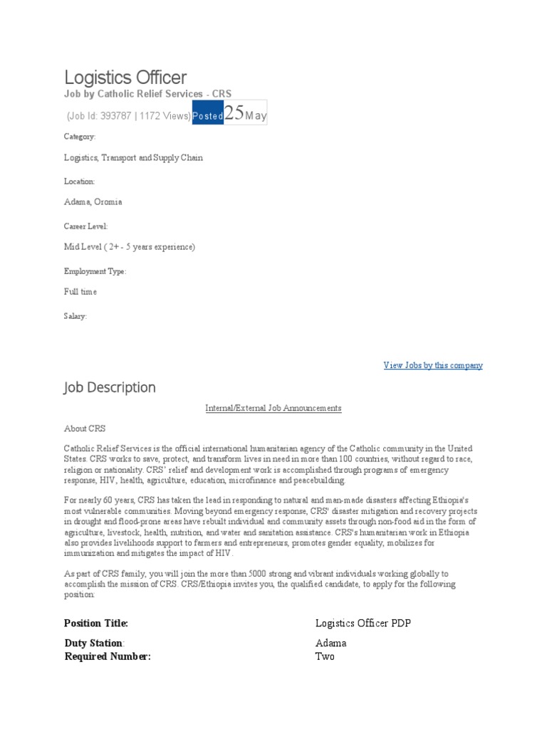 Logistics Officer: Job Description | PDF | Logistics | Supply Chain