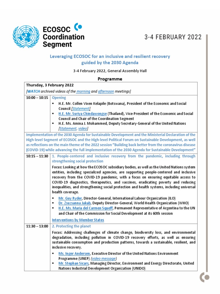 Coordination Segment Programme | PDF | United Nations Development ...