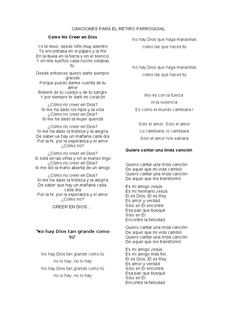 Canciones para El Retiro Parroquial | PDF | Amor | Cristo (título)