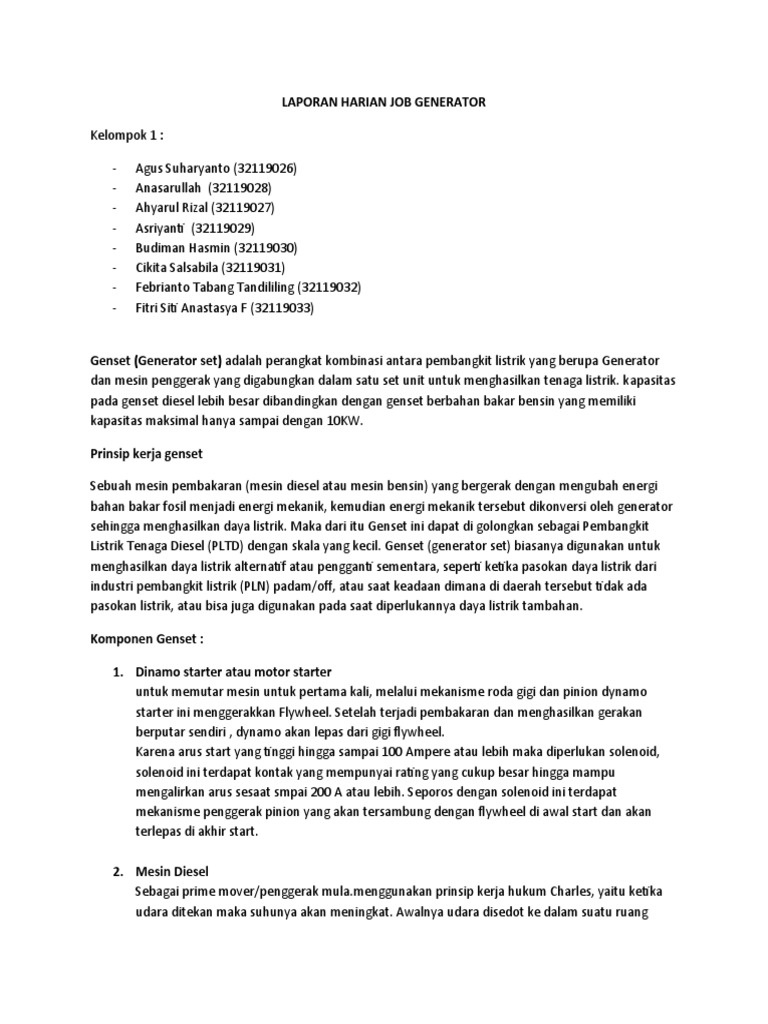 Laporan Harian Job Generator | PDF