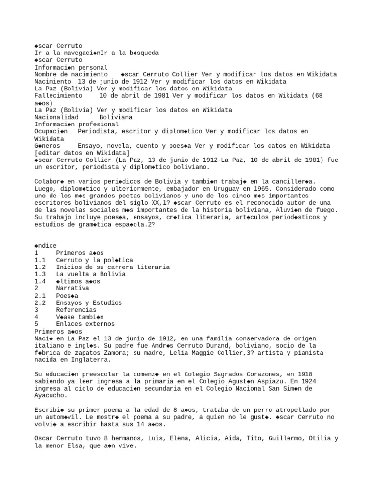 Biografía de Óscar Cerruto, escritor boliviano | PDF
