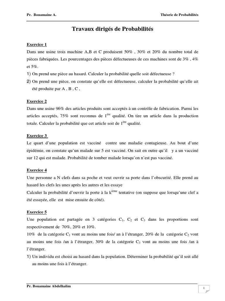 Exercices de Probabilités et Statistiques | PDF | Loi de probabilité ...