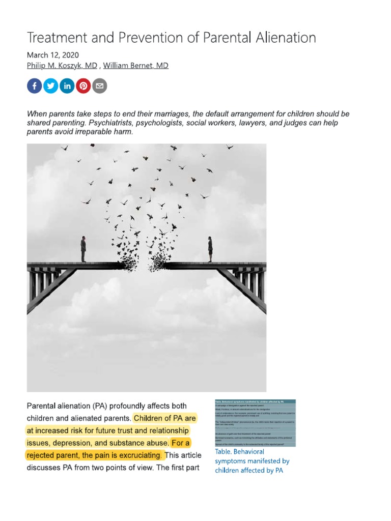 Treatment and Prevention of Parental Alienation Highlighted2 | PDF