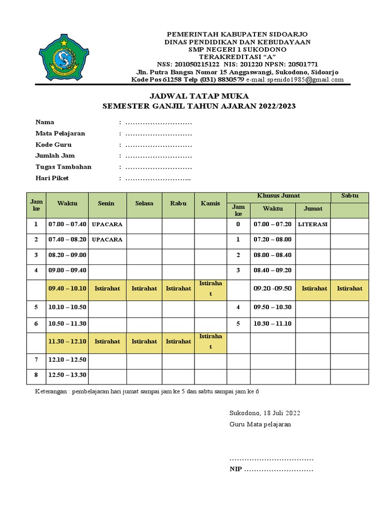 Jadwal Tatap Muka | PDF