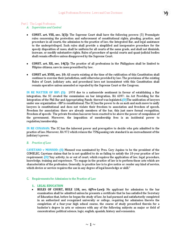 A. Supervision and Control: Legal Profession Reviewer: Laws and Case ...