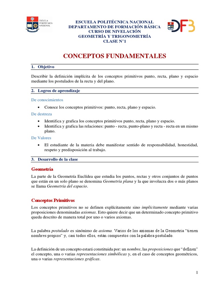 Clase 01 Conceptos Primitivos de La Geometría Euclideana | PDF | Geometria plana) | Geometría