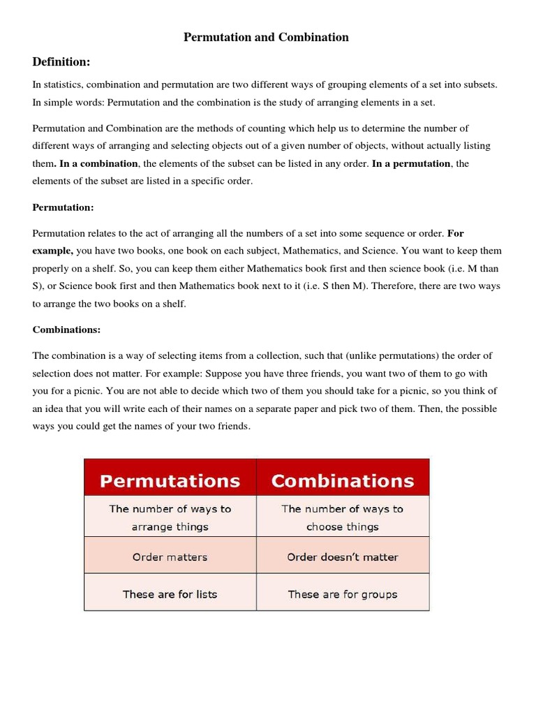 Permutation and Combination | PDF | Language Arts & Discipline | Teaching Methods & Materials