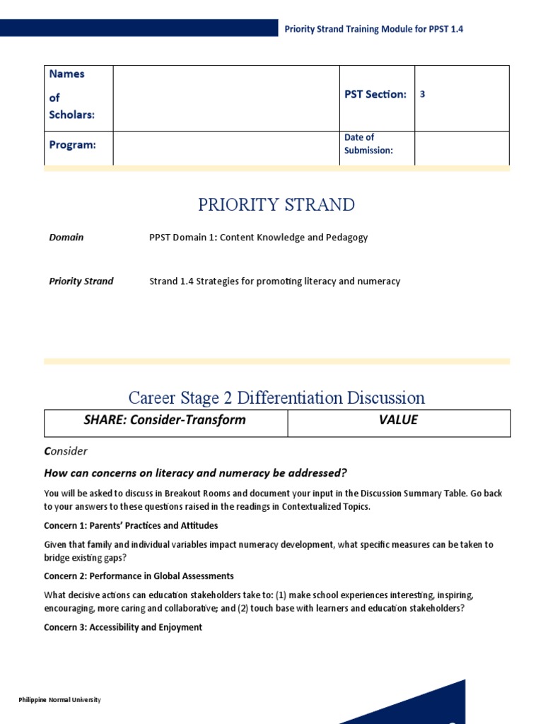 PST - Module 1 - Career Stage 2 Breakout Room Discussion Summary Table ...
