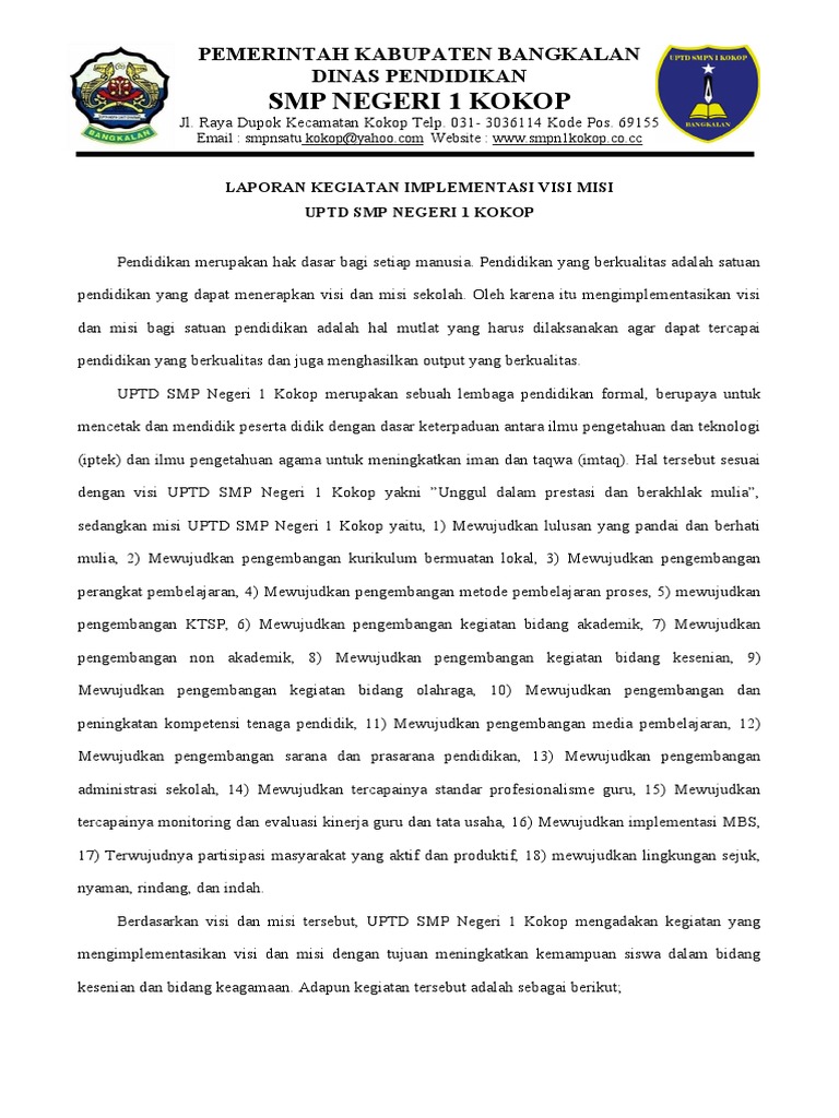 2 Laporan Kegiatan Implementasi Visi Misi | PDF | Perjalanan