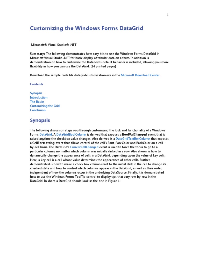Customizing The Windows Forms DataGrid | PDF | Method (Computer ...