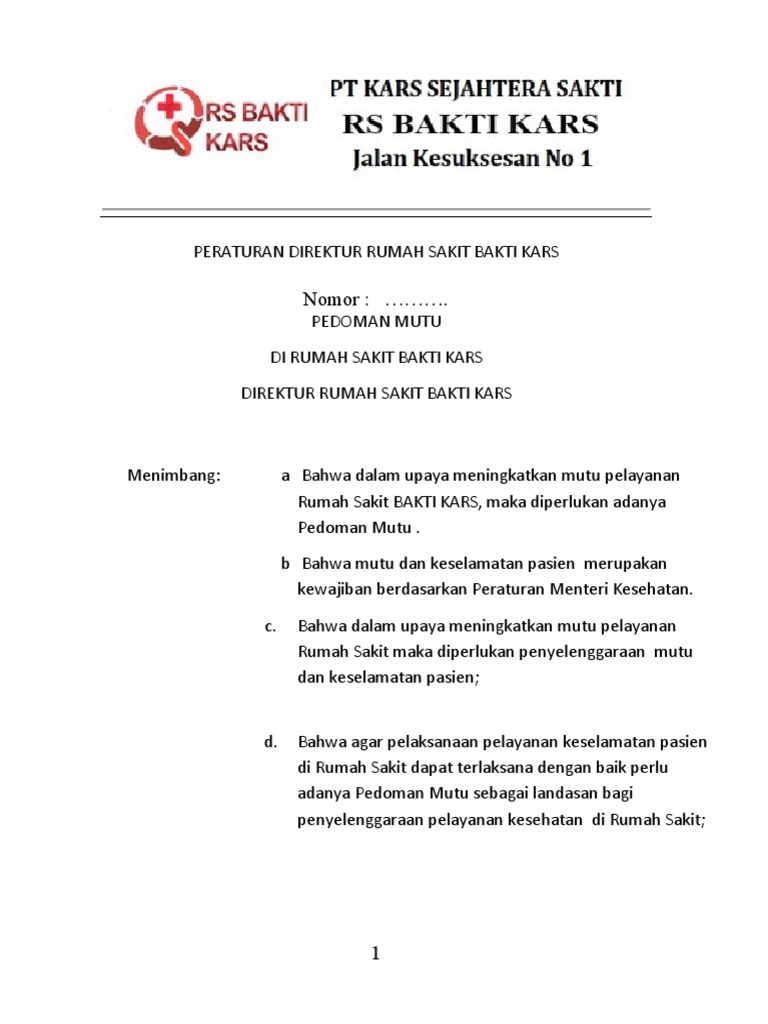 CONTOH Pedoman Mutu Dan PMKP | PDF