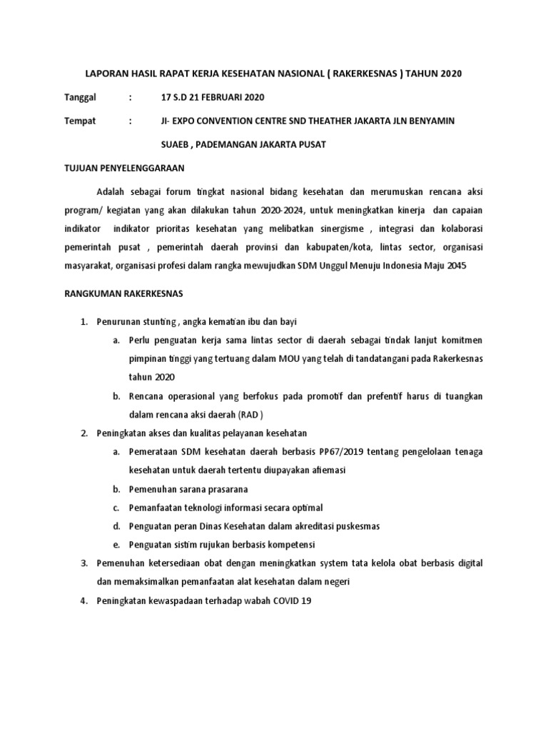 Laporan Hasil Rapat Kerja Kesehatan Nasional | PDF | Bisnis