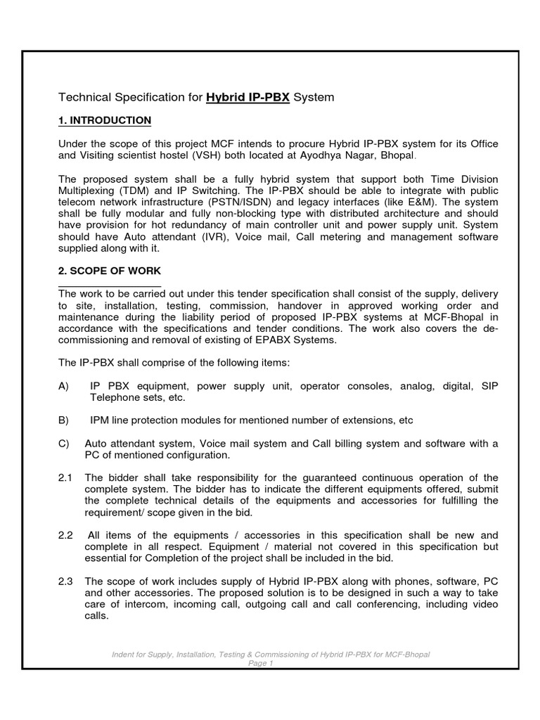 Silo - Tips - Technical Specification For Hybrid Ip PBX System | PDF ...